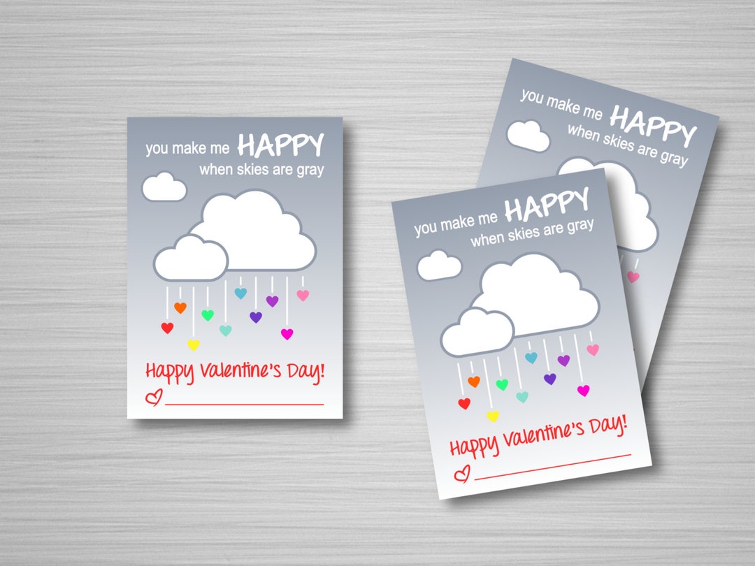 Cloud Valentines Printable Download - Valentine's Day Cards - 2.5"x3.5 ...