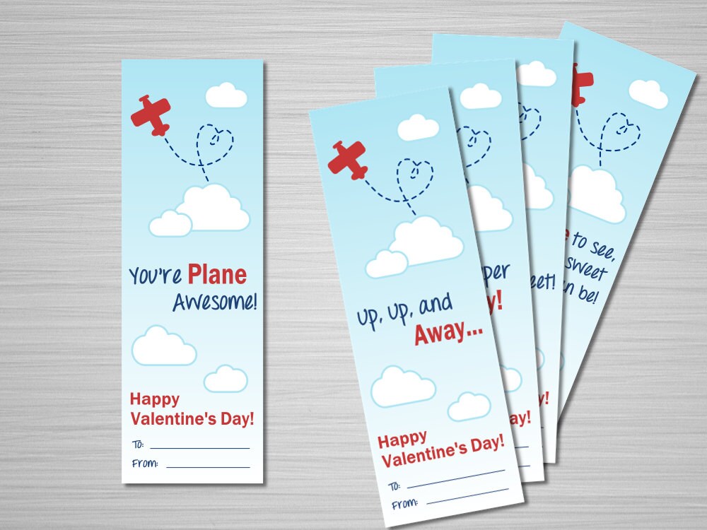 Airplane Valentine's Printable Download - Set of 5 Valentine Bookmarks ...