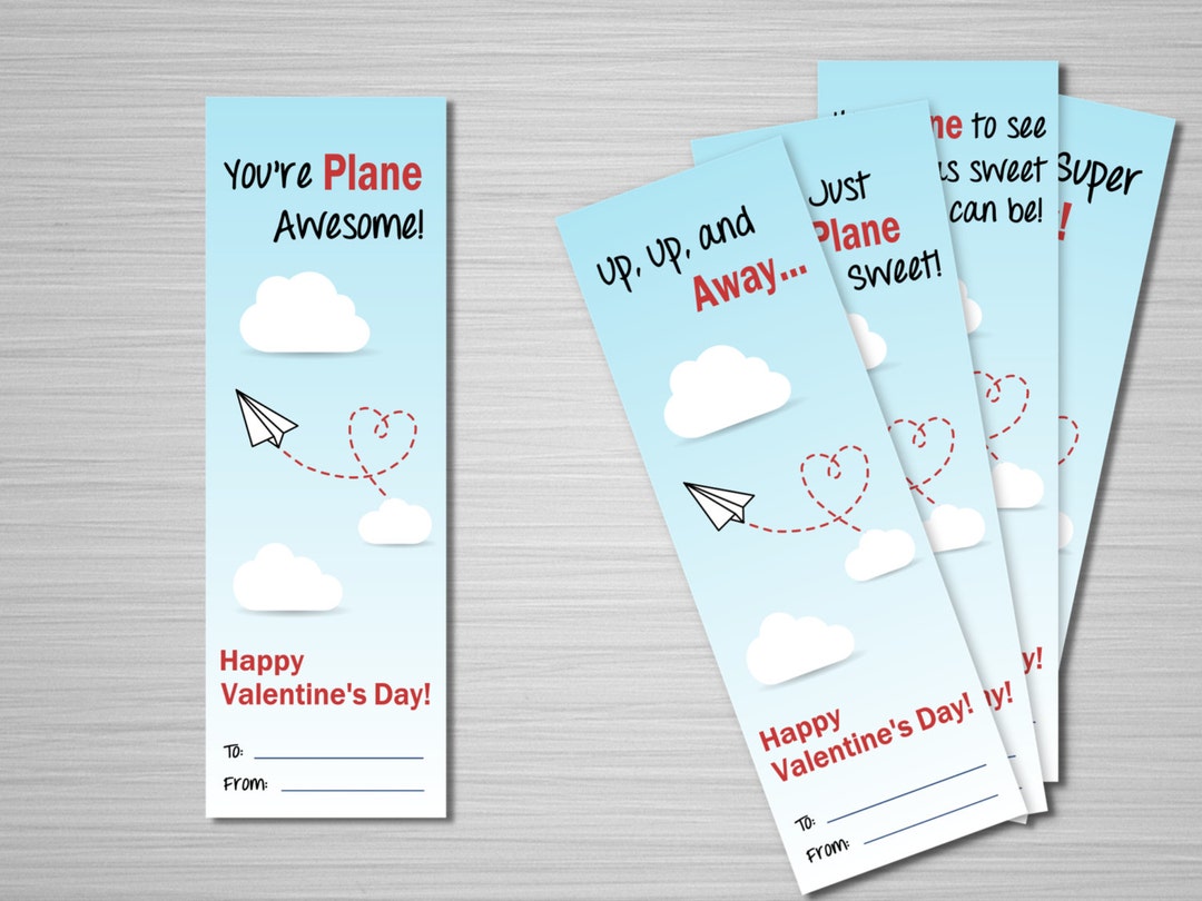 Paper Airplane Valentines Printable Download - Set of 5 Valentine ...