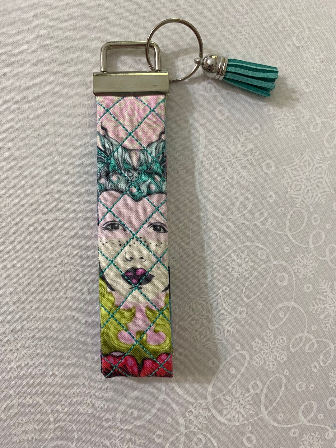 Tula Pink Elizabeth Face Wristlet Keychain: Quilted Cotton Keyfob - Etsy