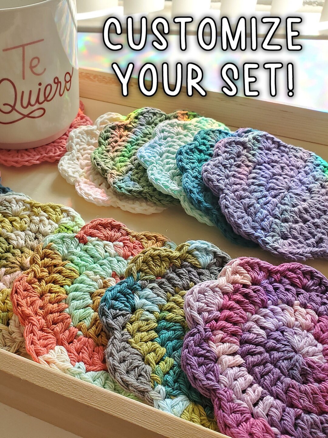 Coaster Set (30 COLORS!) | Pair of Crochet Flower Coasters Made to ...