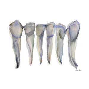 Set of 3 Blue Gray Teeth Print - Dental Art Set - Teeth Watercolor Set ...