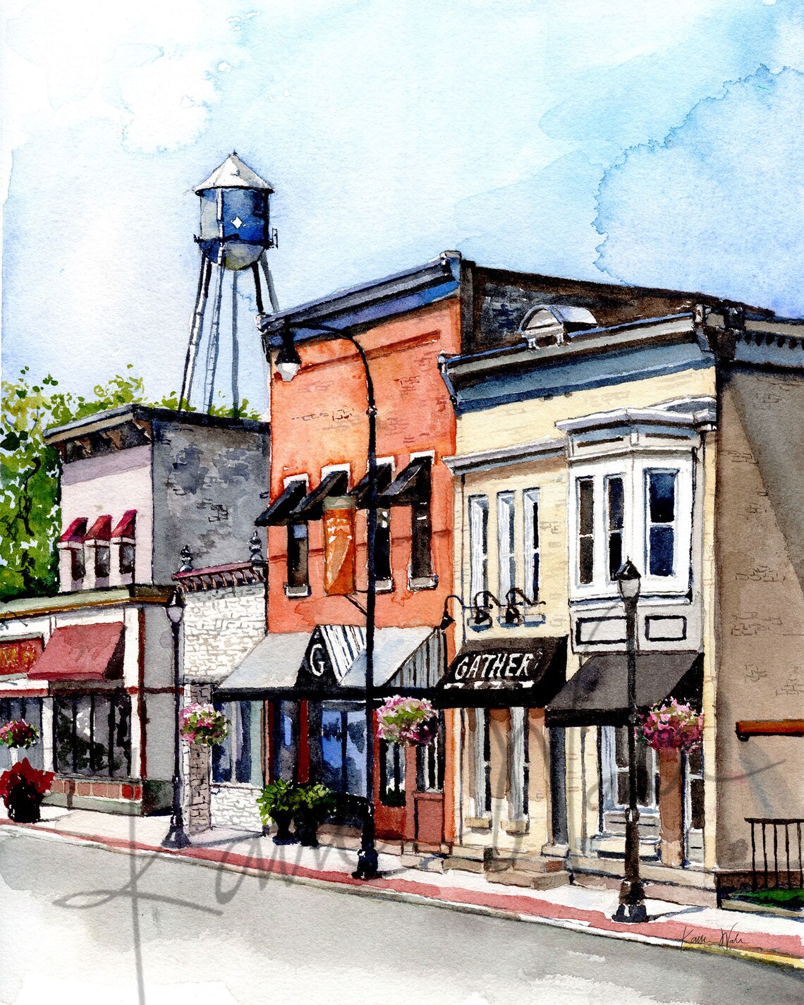 Downtown Waunakee, Wisconsin Watercolor Print - Wisconsin Art Print ...