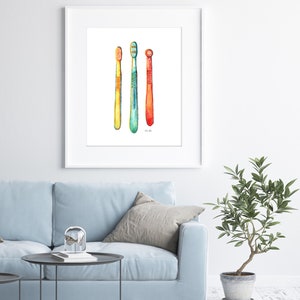 Toothbrushes Watercolor Art Print - Etsy