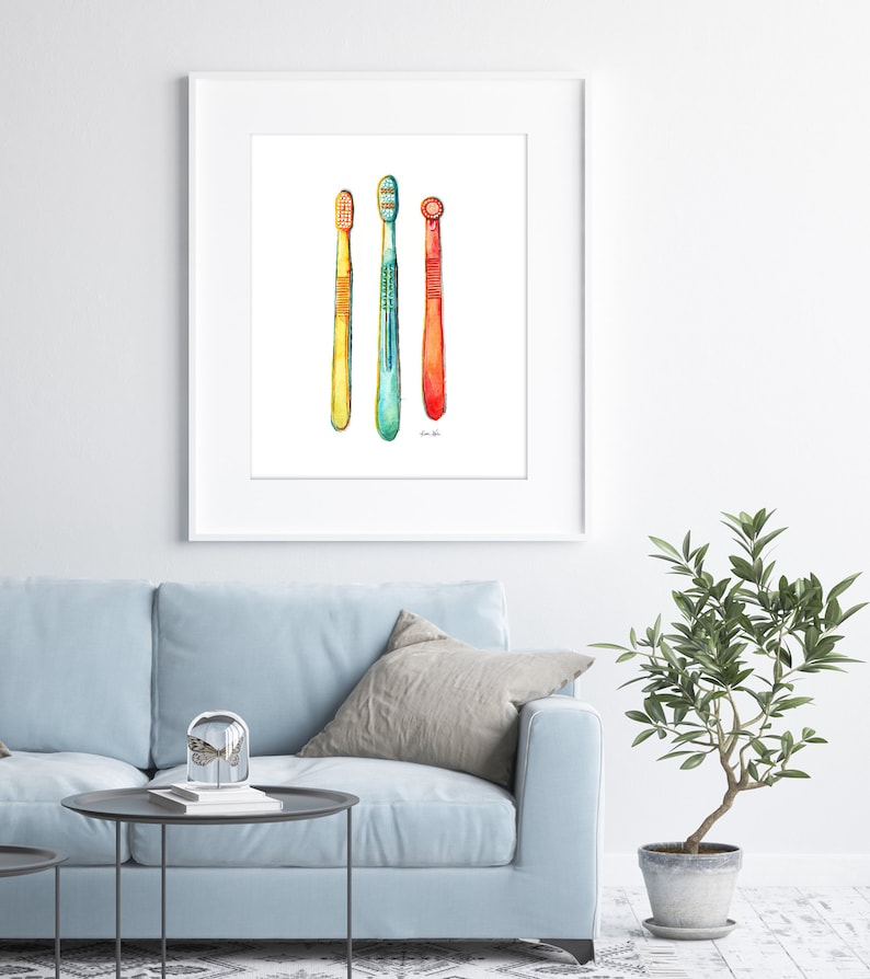 Toothbrushes Watercolor Art Print - Etsy