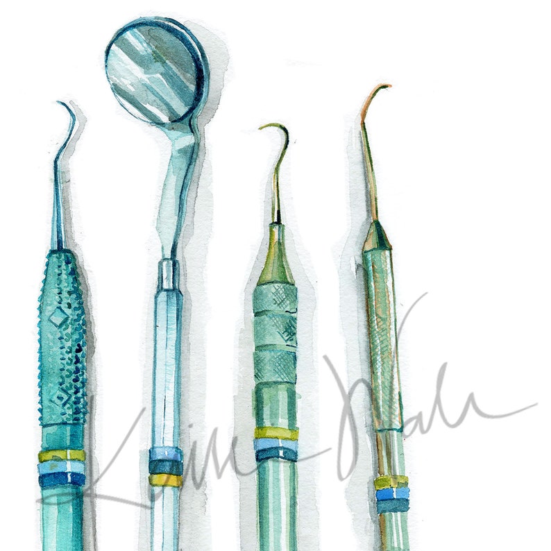 Dental Hygiene Instruments Watercolor Print Set Dental Art - Etsy