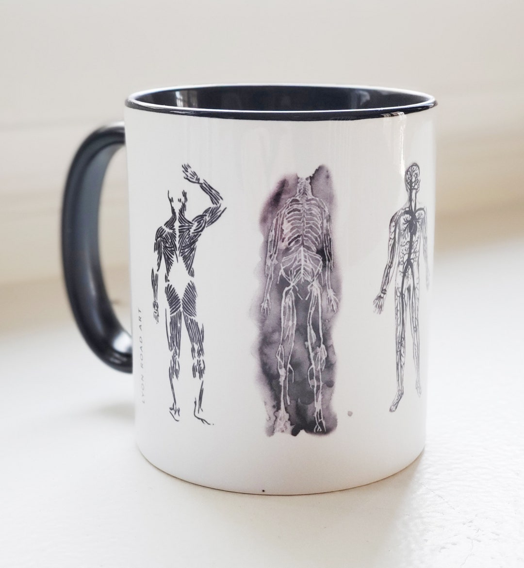Medical Art Mug - Body Systems Watercolor Black and White Anatomy Mug ...