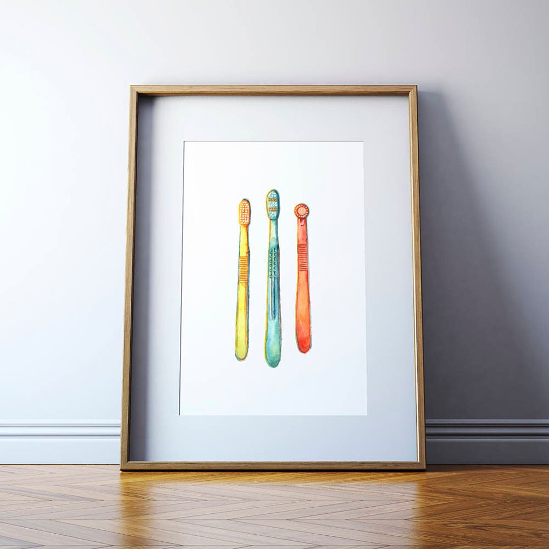 Toothbrushes Watercolor Art Print - Etsy