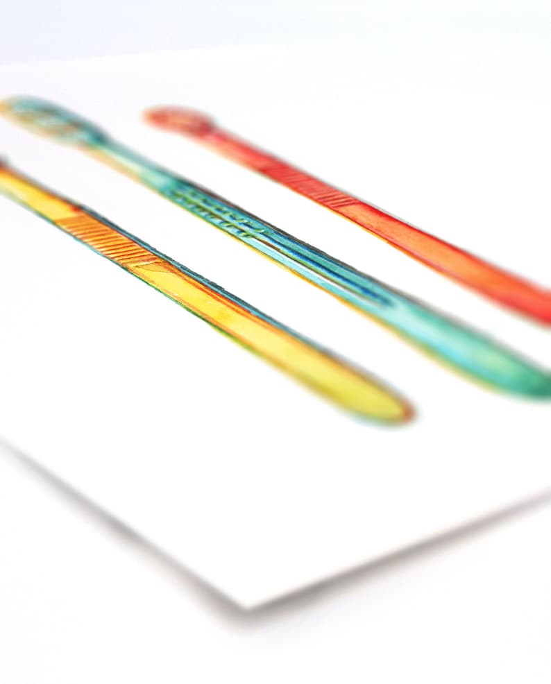 Toothbrushes Watercolor Art Print - Etsy