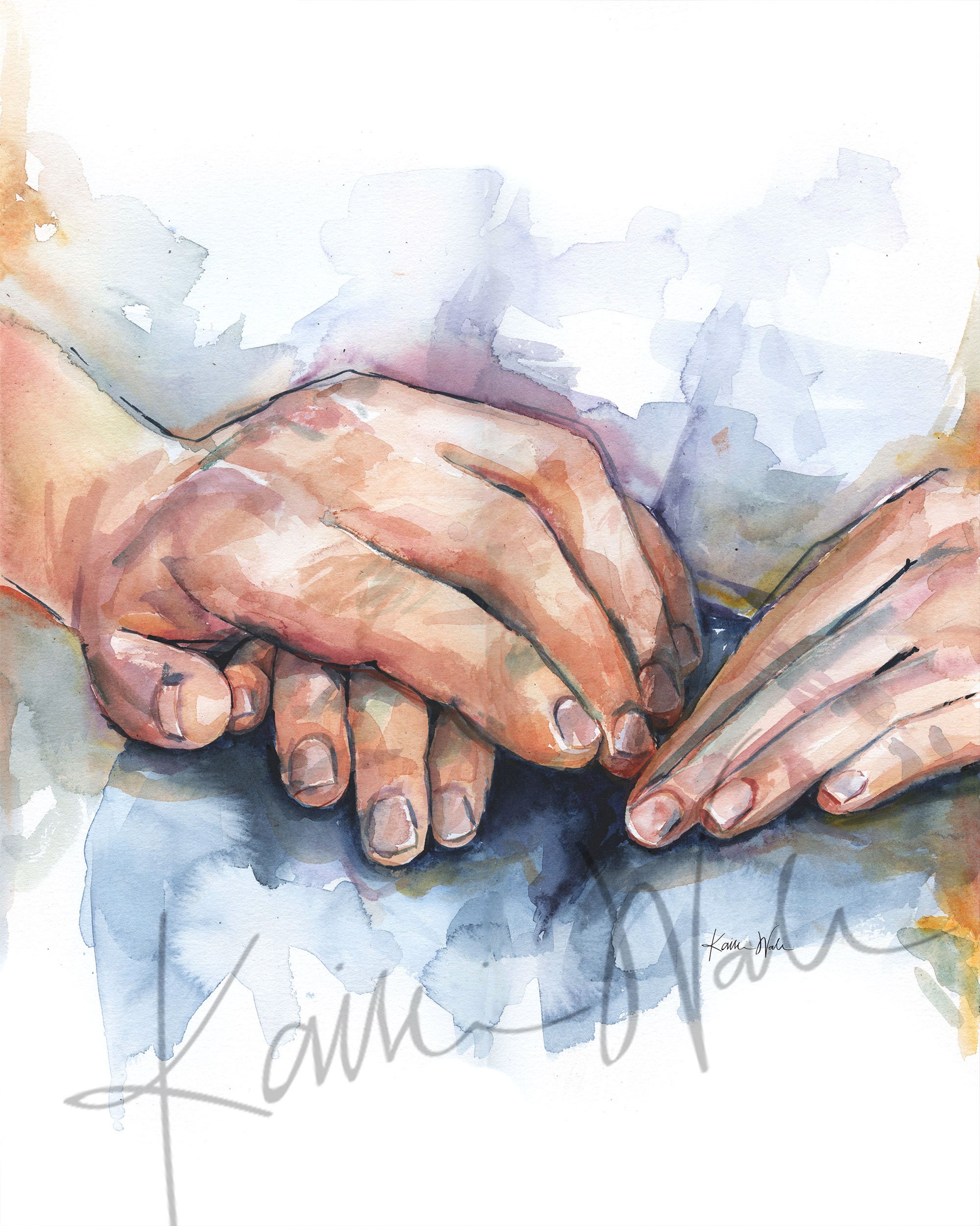 Holding Hands Watercolor Print - Waiting Room Painting - Comforting Art ...
