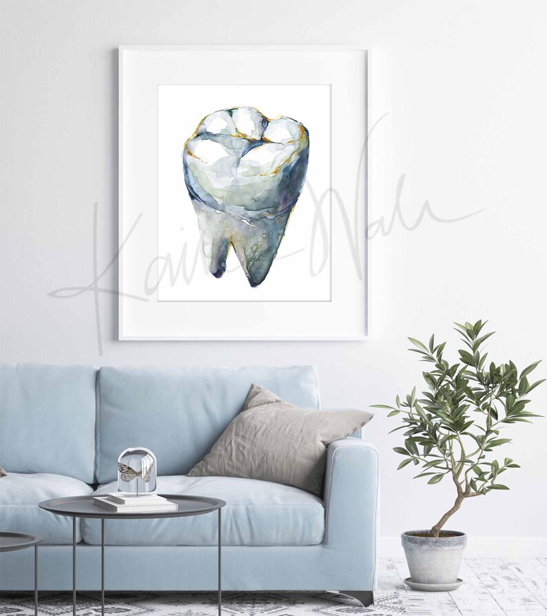 View of Occlusal Molar Watercolor Print - Abstract Dental Anatomy Art ...
