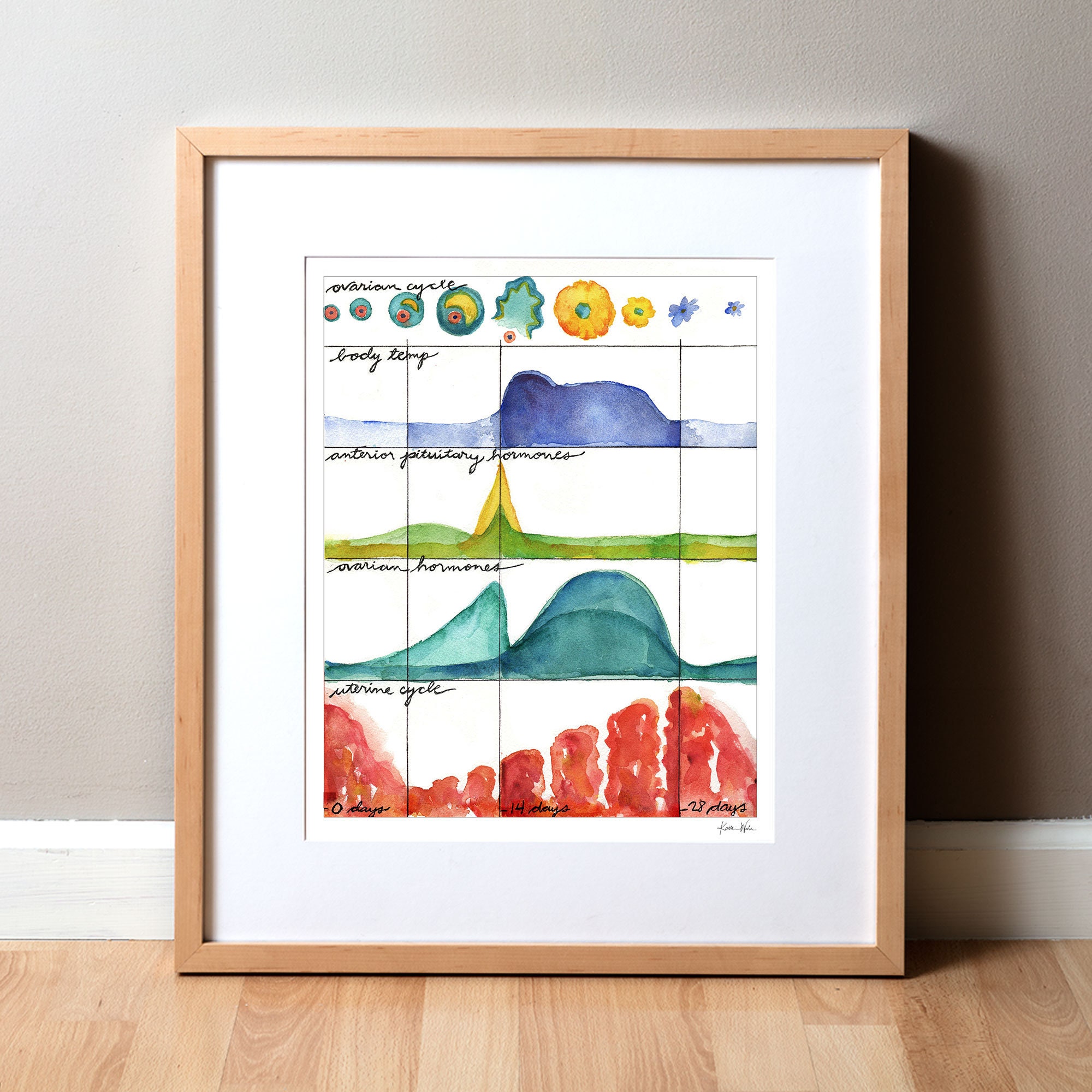 Menses Cycle Watercolor Art Print - Menstrual Chart - Menstrual Cycle ...