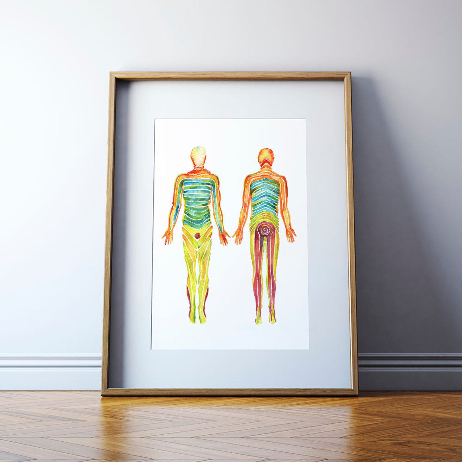 Dermatomes Watercolor Print in Red Green Blue - Nervous System ...