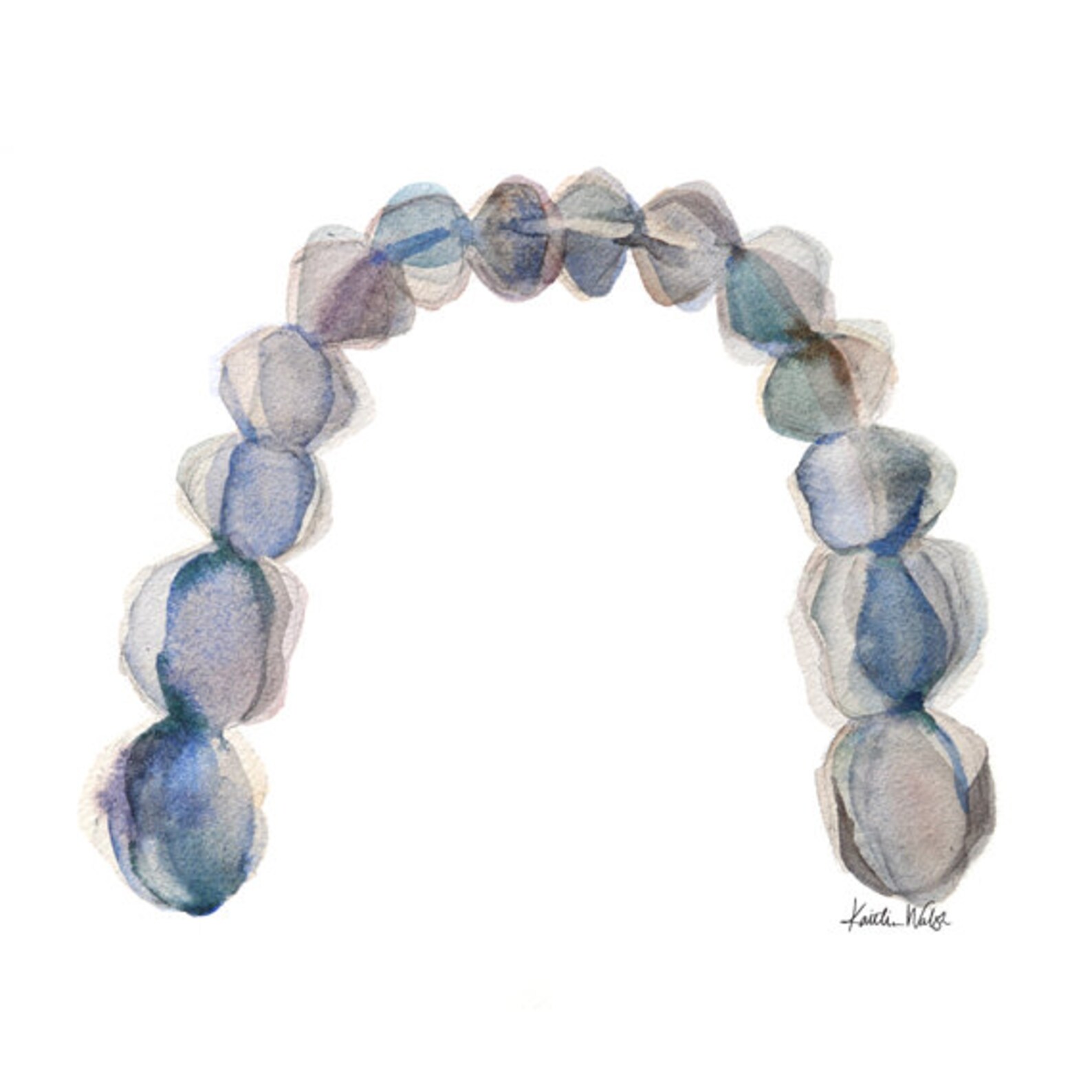 Mandibular Arch in Gray - Abstract Teeth Watercolor Print, Dental Art ...