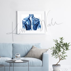 Muscles of the Back in Navy Watercolor Print - Muscle Painting - Gift ...
