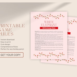 White Elephant Gift Exchange Rules Printable Holiday Party Game Guide ...