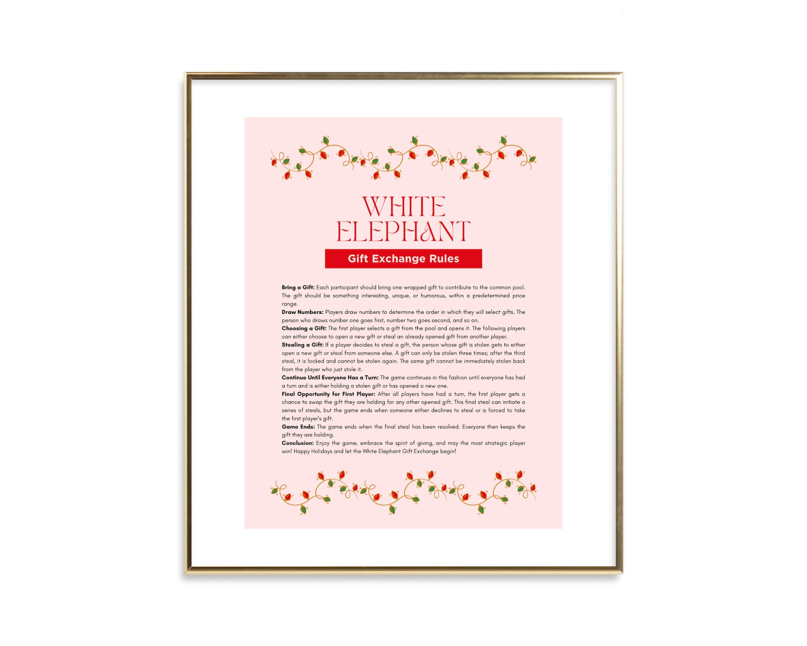White Elephant Gift Exchange Rules Printable Holiday Party Game Guide ...
