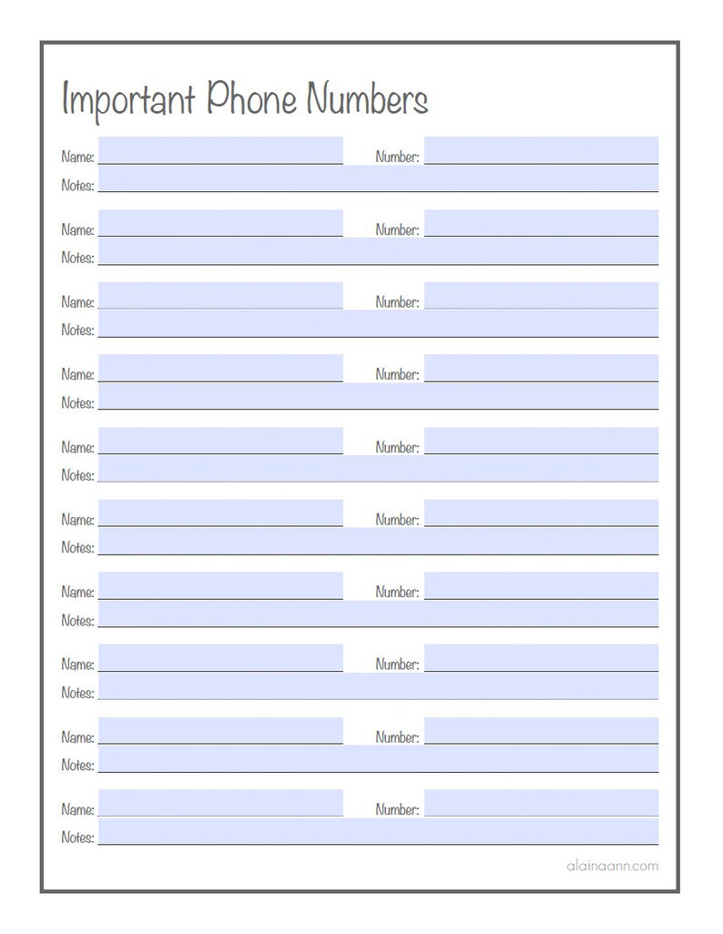 Important Phone Numbers Printable Type Ready Editable Etsy