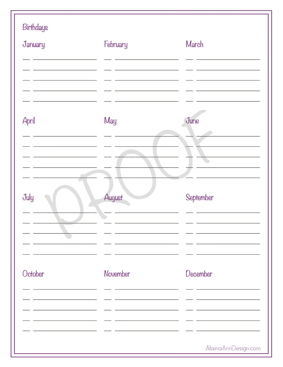 Birthday List Printable Bundle | Instant PDF Digital Download | Simply ...