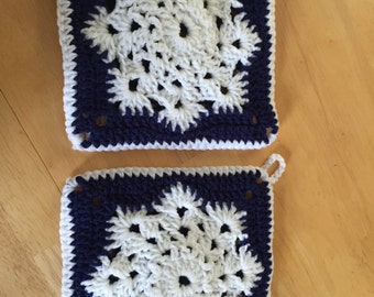 Handmade Crochet Christmas Snowflake Red and White Pot Holder, Hot Pad ...