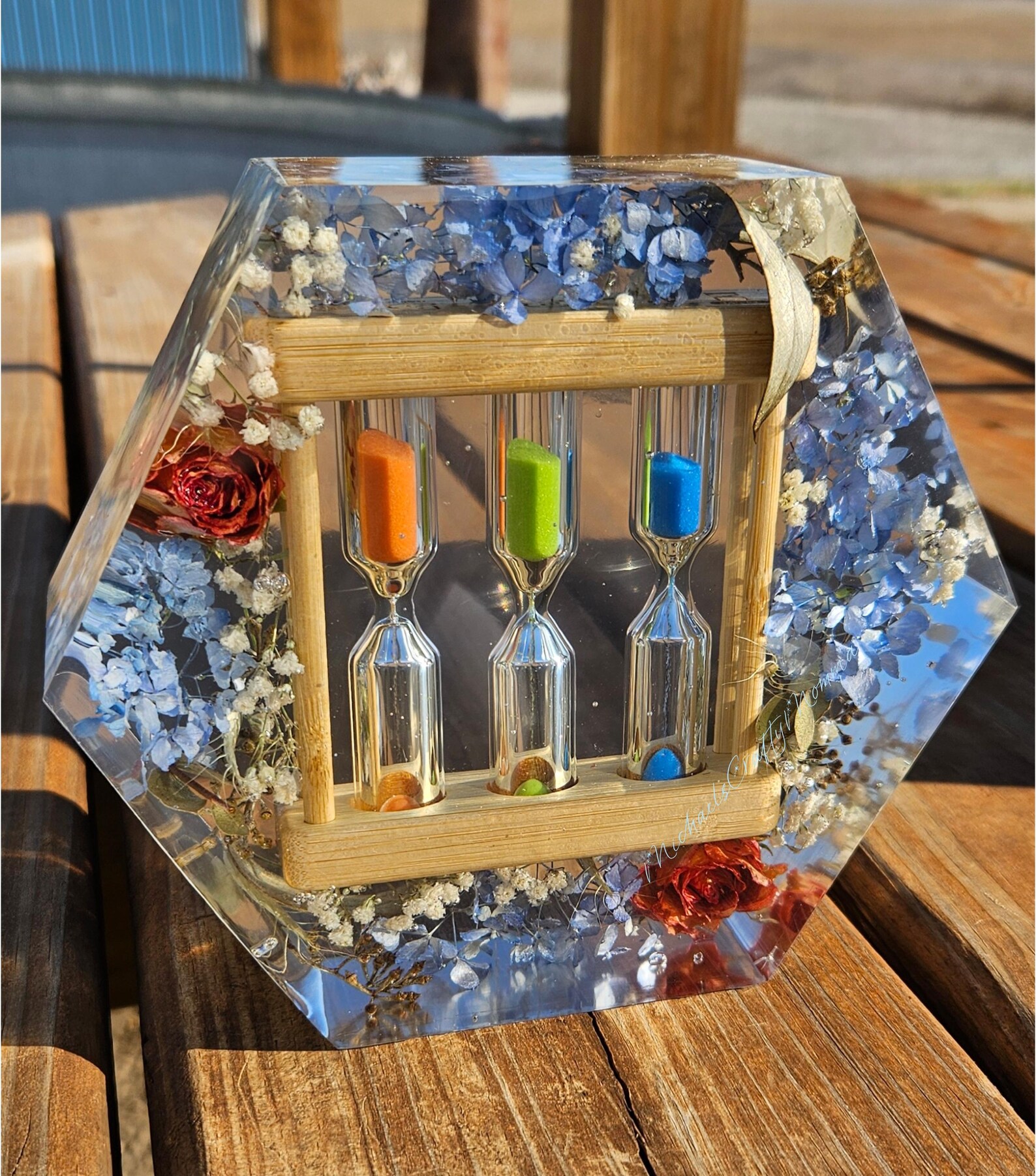 Hexagon Resin Timer With Real Flowers: One, Three, Five Minute ...