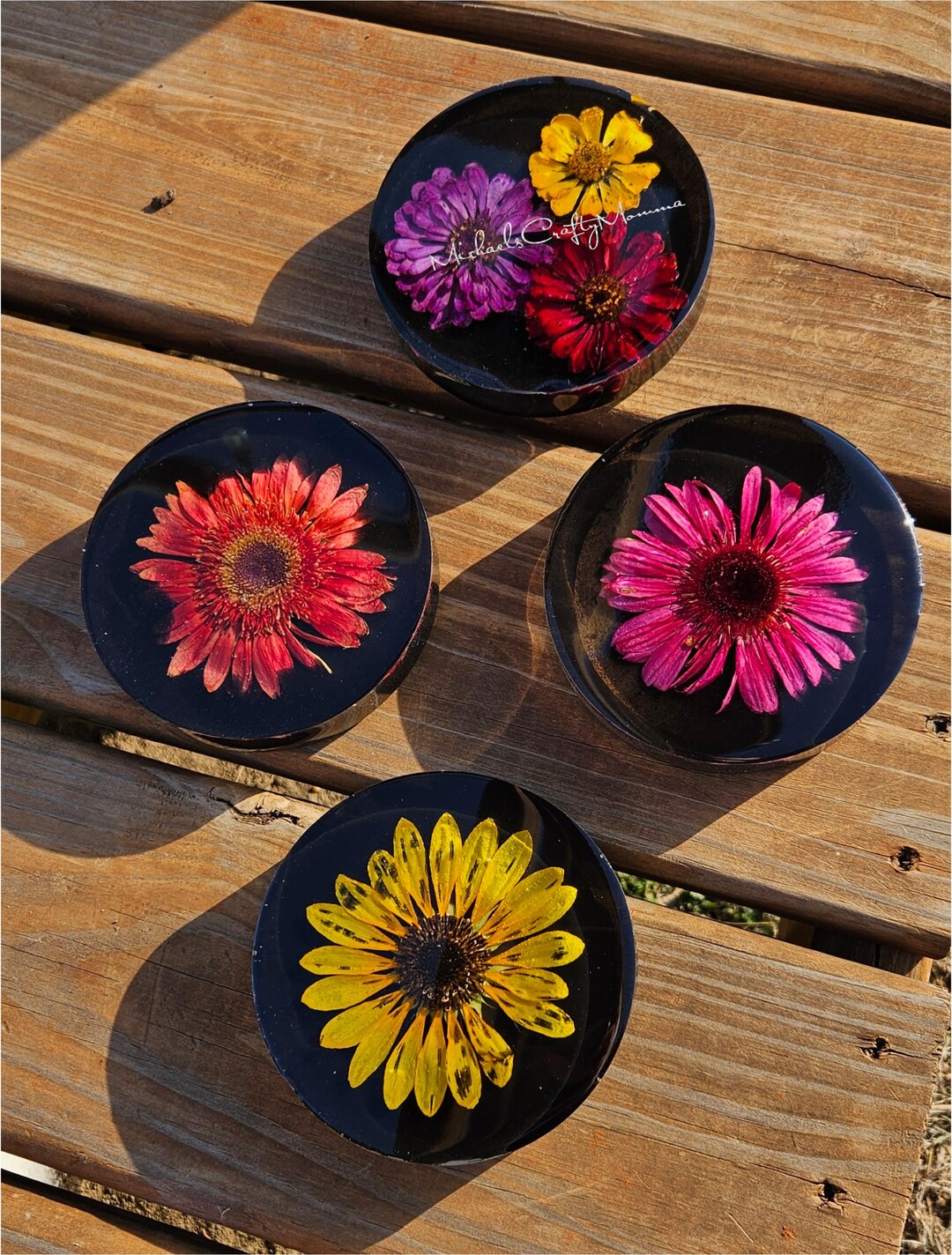 Gerbera Daisy and Zinnia Coasters. Bold Colors. - Etsy