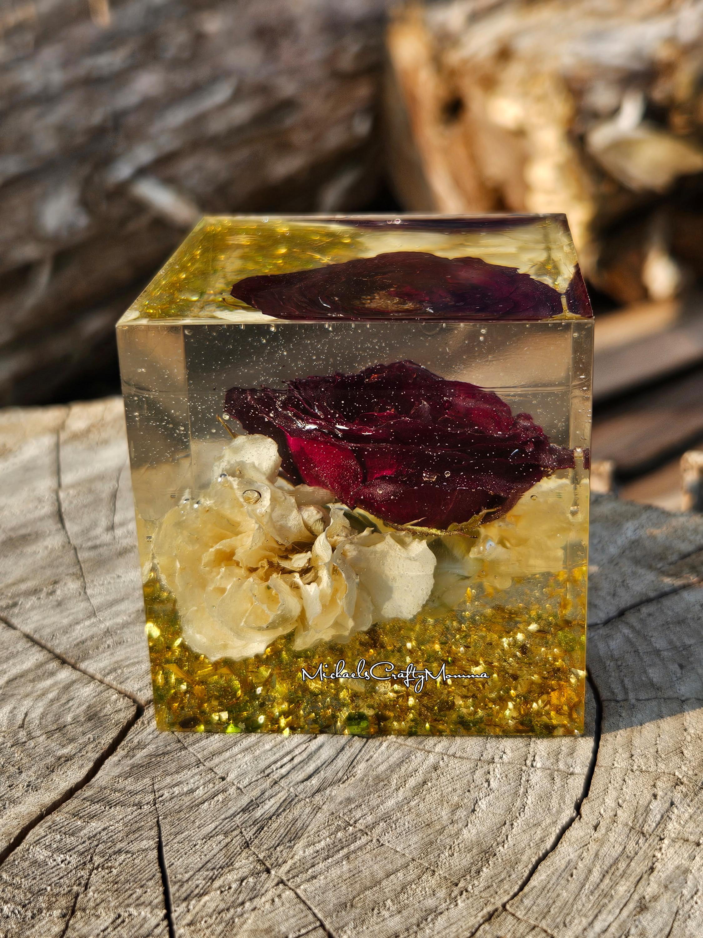 Red Rose and Carnation Cube Made With Real Flowers. Set in Resin - Etsy