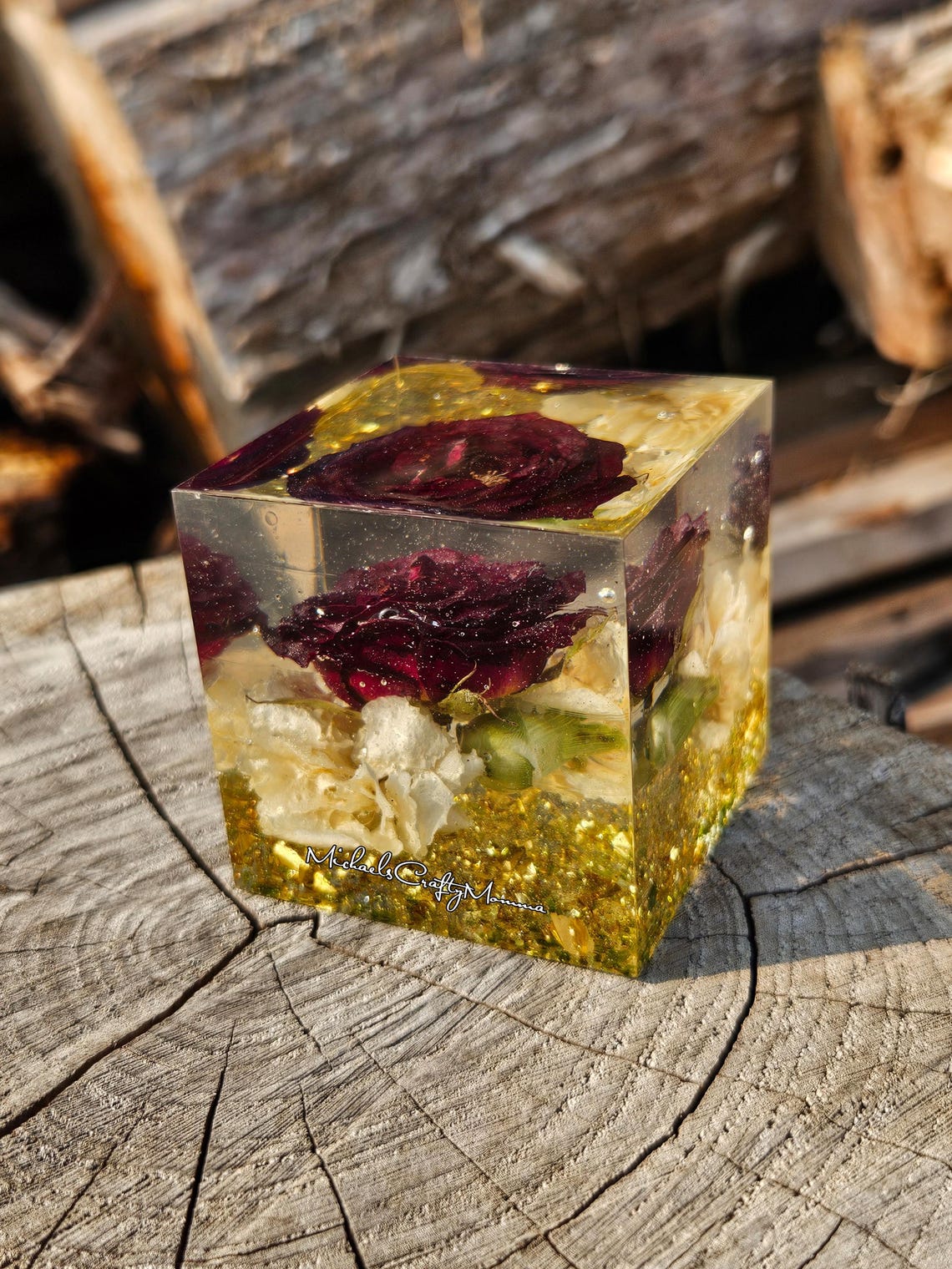 Red Rose and Carnation Cube Made With Real Flowers. Set in Resin - Etsy