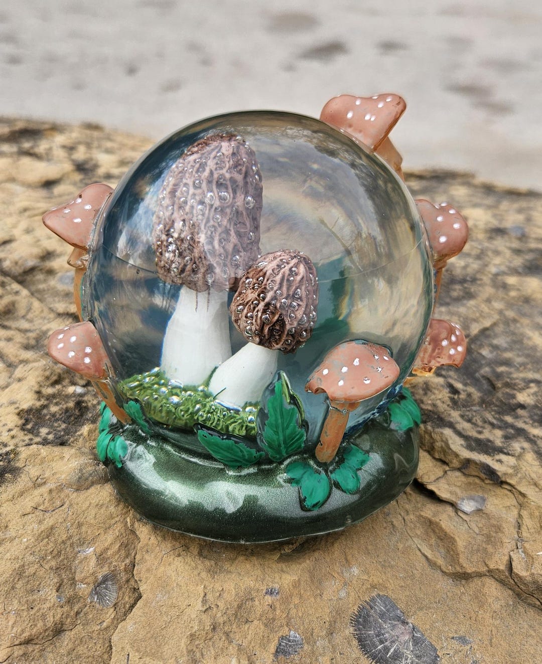 Morel Mushroom Resin Art Globe – Hand-painted Forest Decor - Etsy