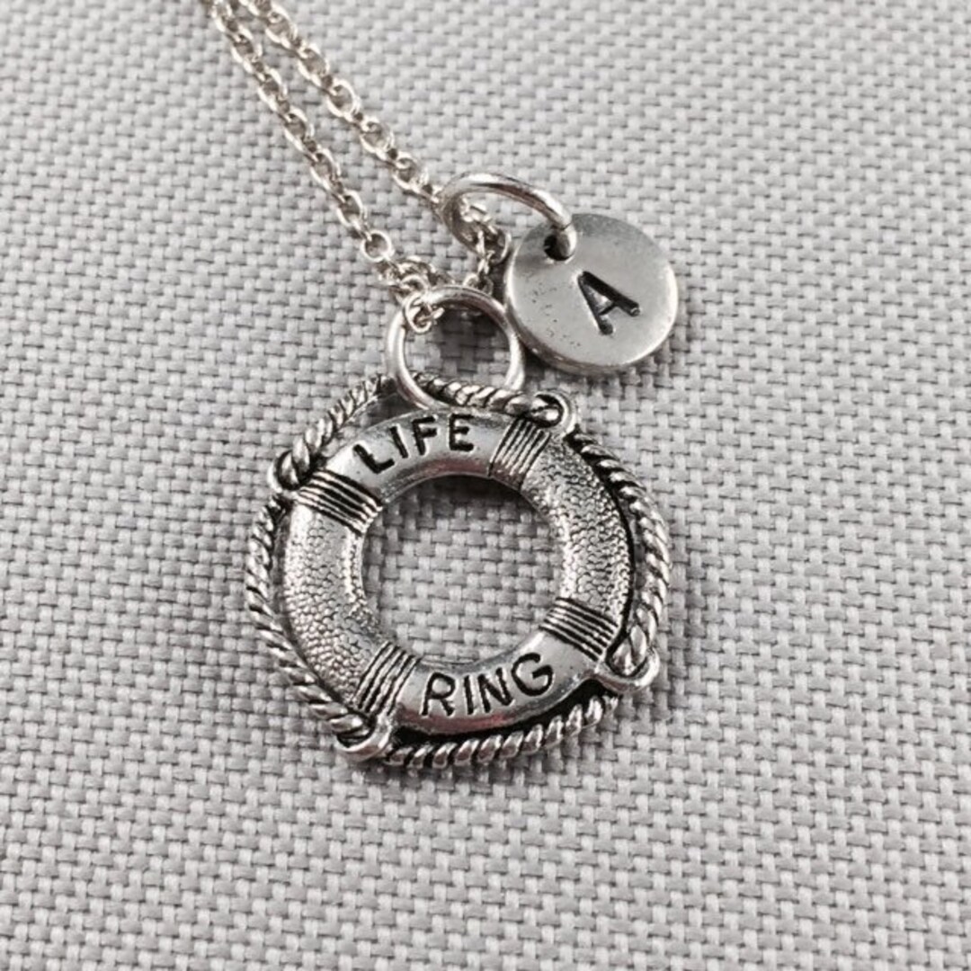 Life Ring Charm Necklace, Lifesaver Charm, Ocean Charm, Personalize ...