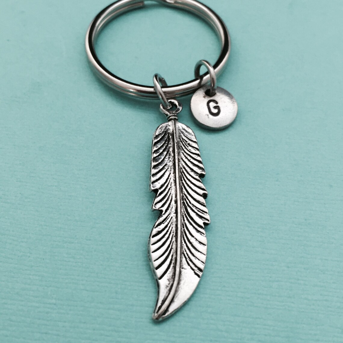 Feather keychain feather charm silver feather keychain | Etsy