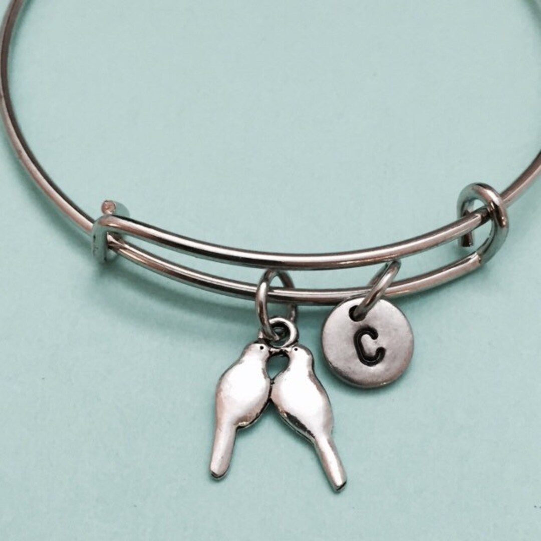 Two Birds Bangle, Two Birds Charm Bracelet, Expandable Bangle, Charm ...