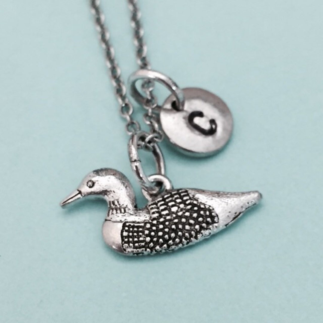 Loon Necklace, Loon Charm, Personalized Necklace, Initial Necklace ...