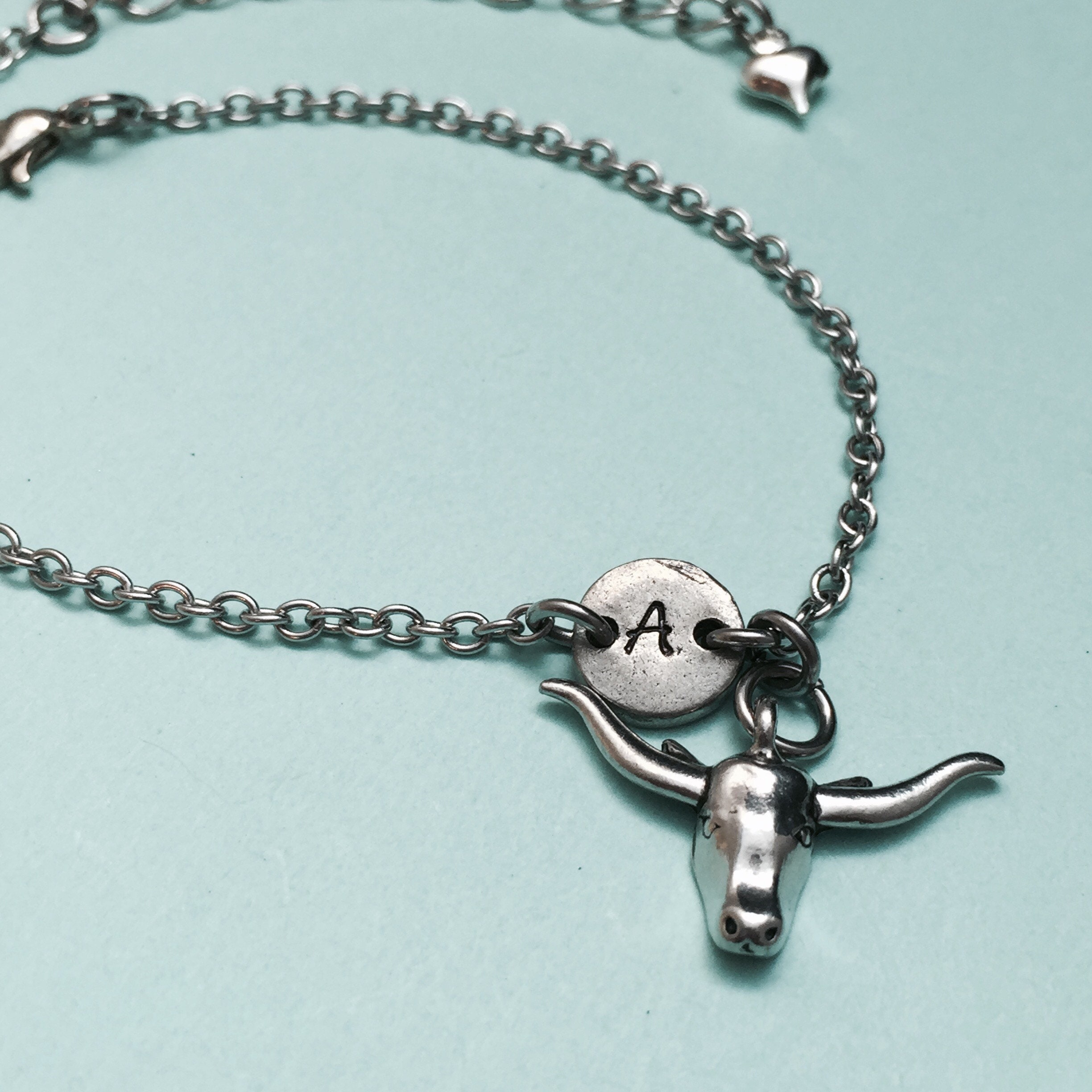 Long Horn Steer Charm Bracelet Bull Charm Adjustable - Etsy