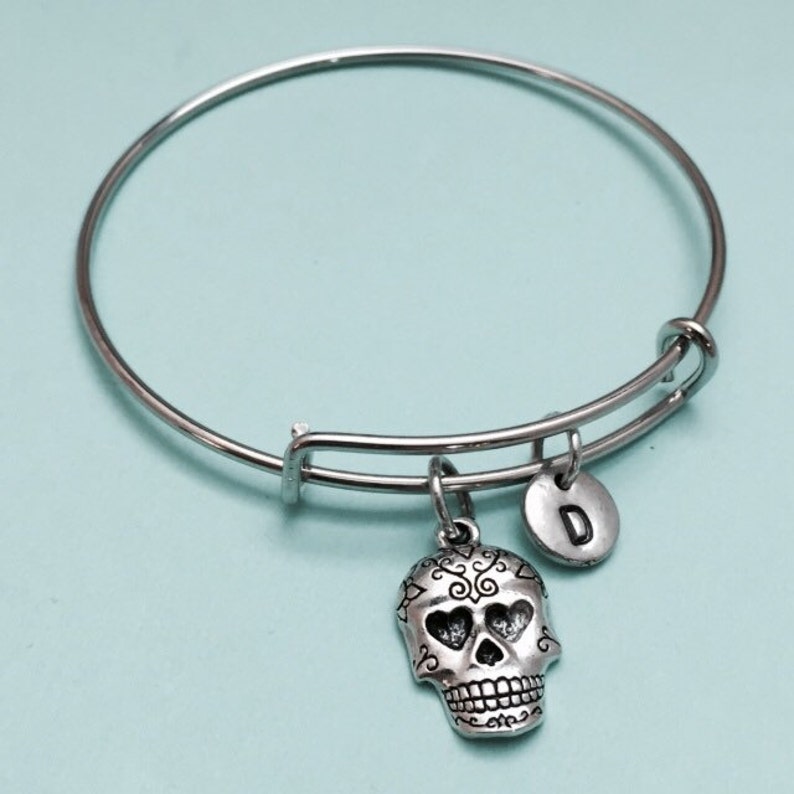 Sugar Skull Bangle Sugar Skull Charm Bracelet Expandable - Etsy