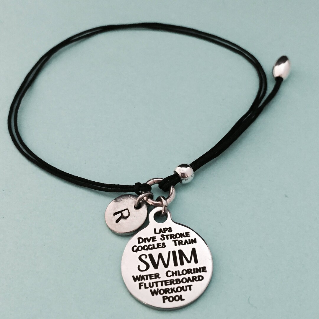 Swim Cord Bracelet, Swim Charm Bracelet, Adjustable Bracelet, Charm ...
