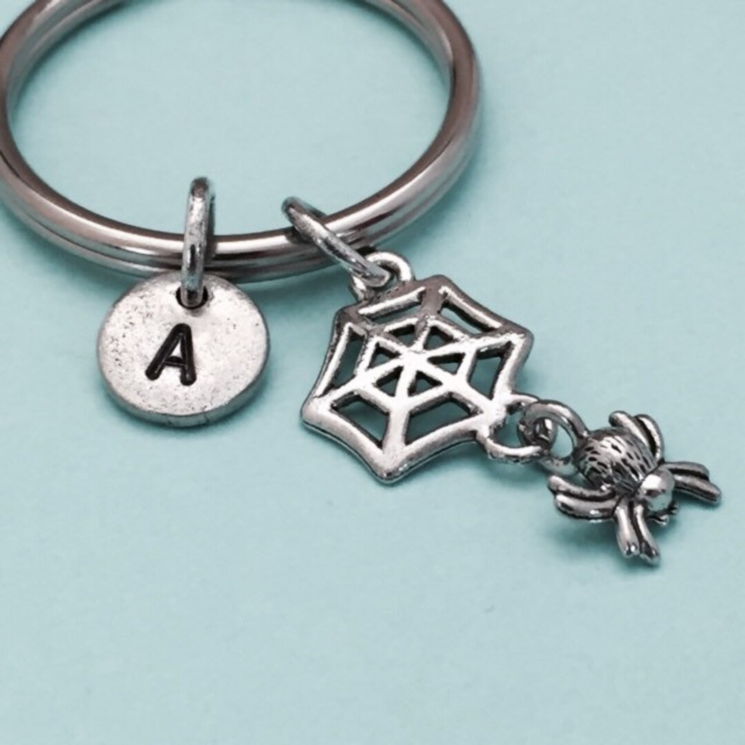 Spider and Web Keychain, Spider and Web Charm, Halloween Keychain ...