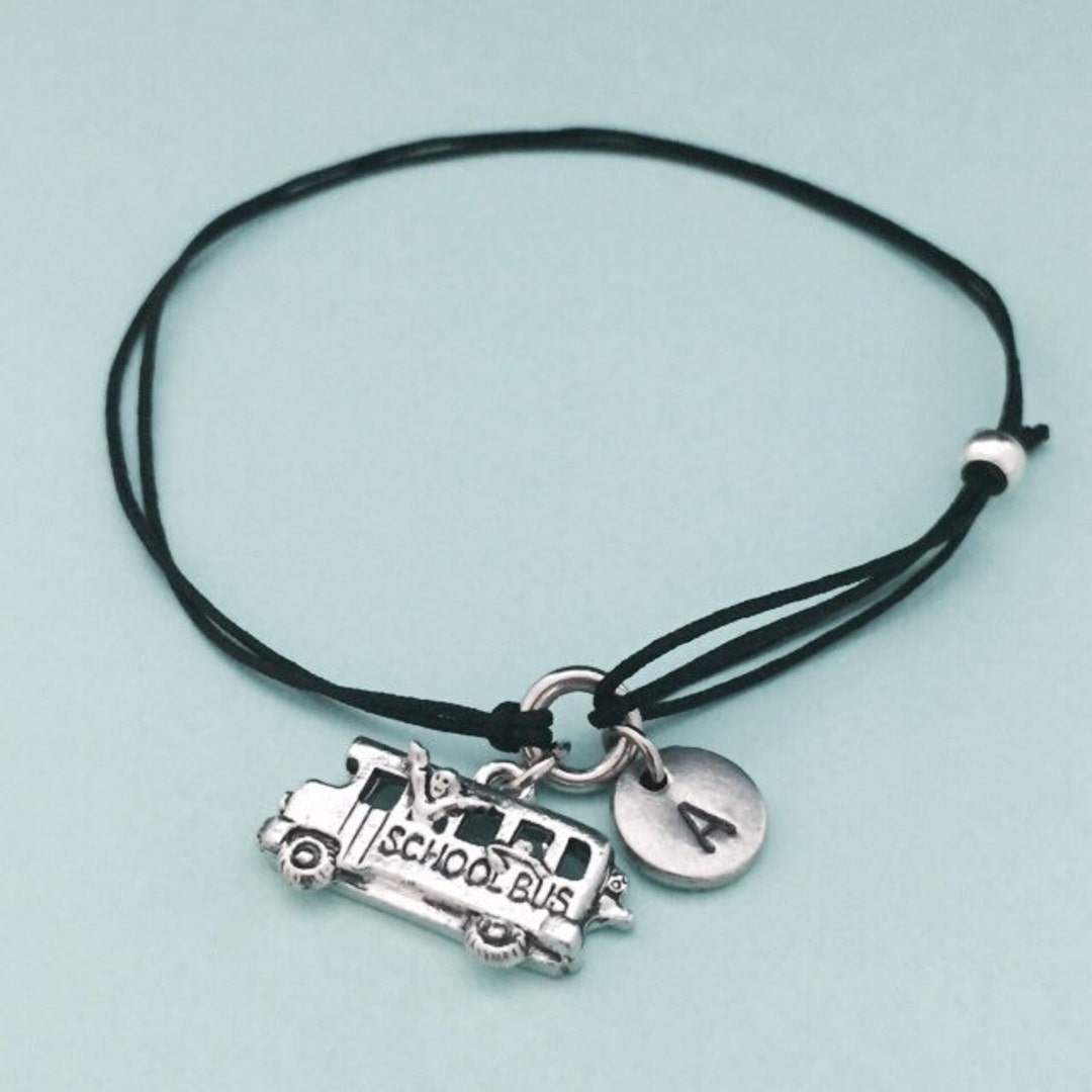 School Bus Cord Bracelet, School Bus Charm Bracelet, Adjustable ...