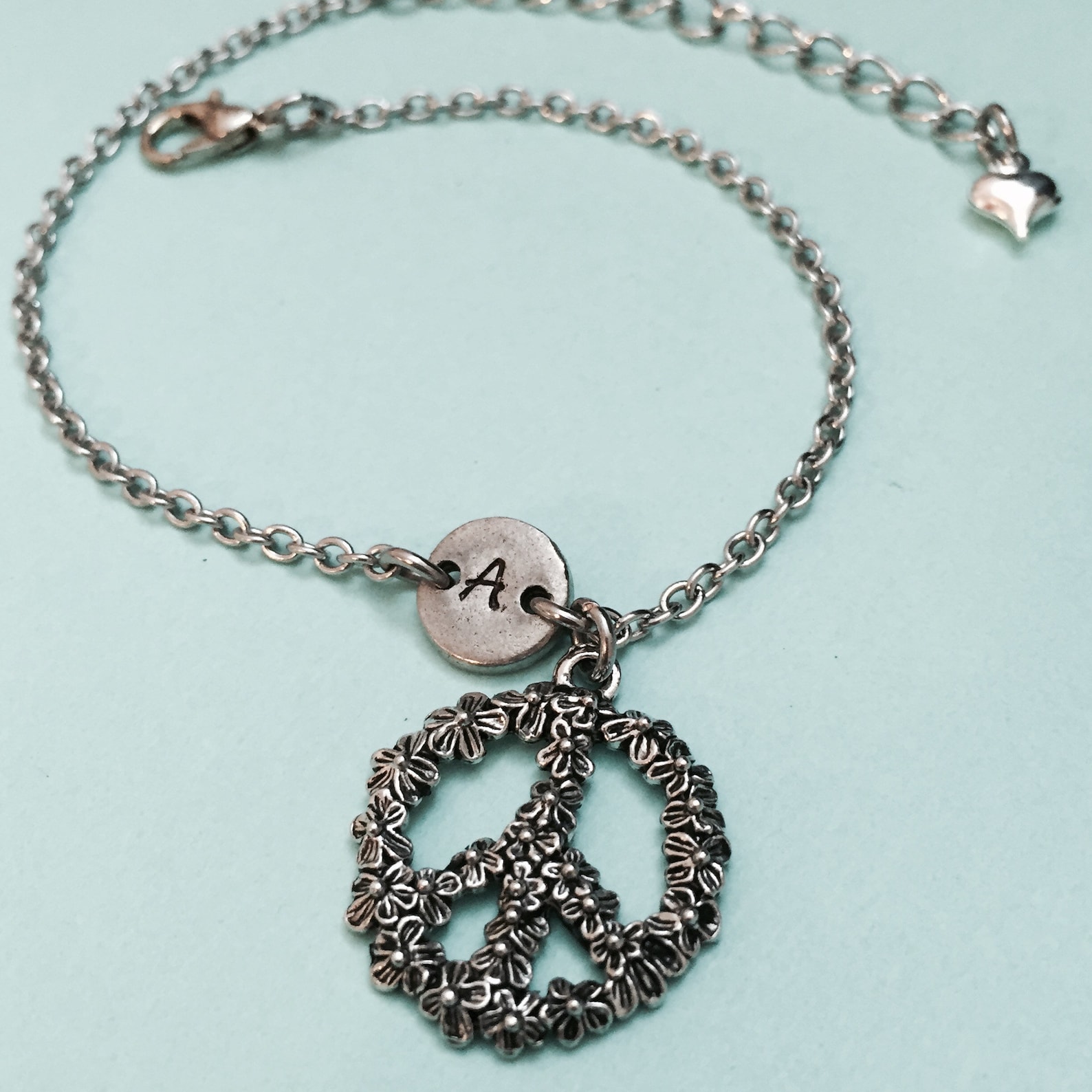 Peace Sign Charm Bracelet Peace Sign Charm Adjustable - Etsy
