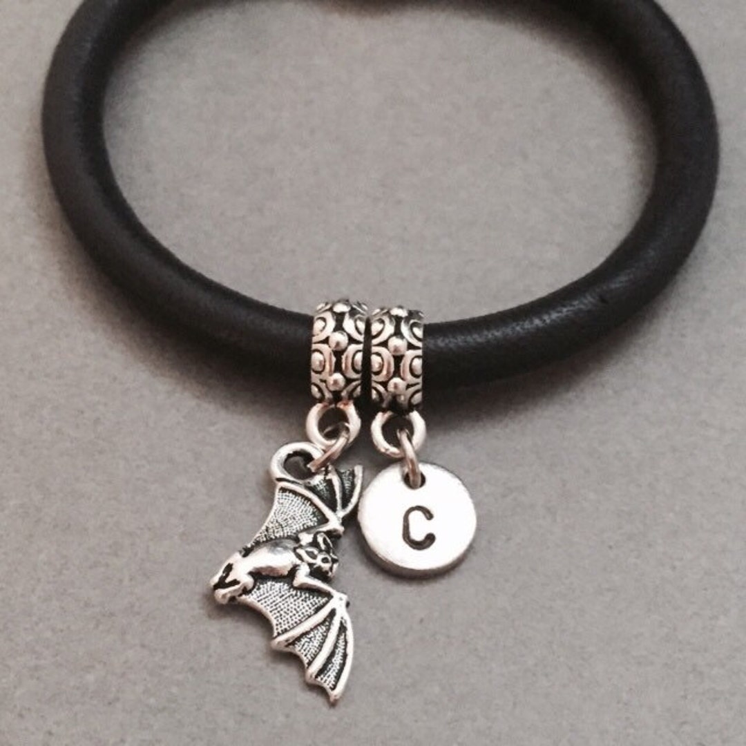 Bat Leather Bracelet, Bat Charm Bracelet, Leather Bangle, Personalized ...