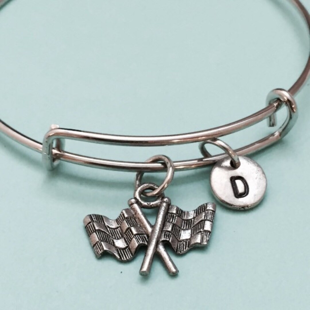 Race Flags Bangle, Race Flags Charm Bracelet, Expandable Bangle, Charm ...