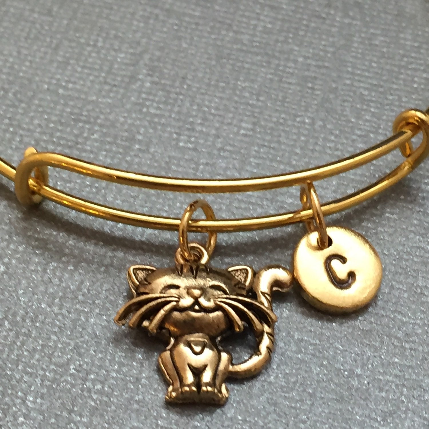 Cat bangle cat charm bracelet expandable bangle charm | Etsy