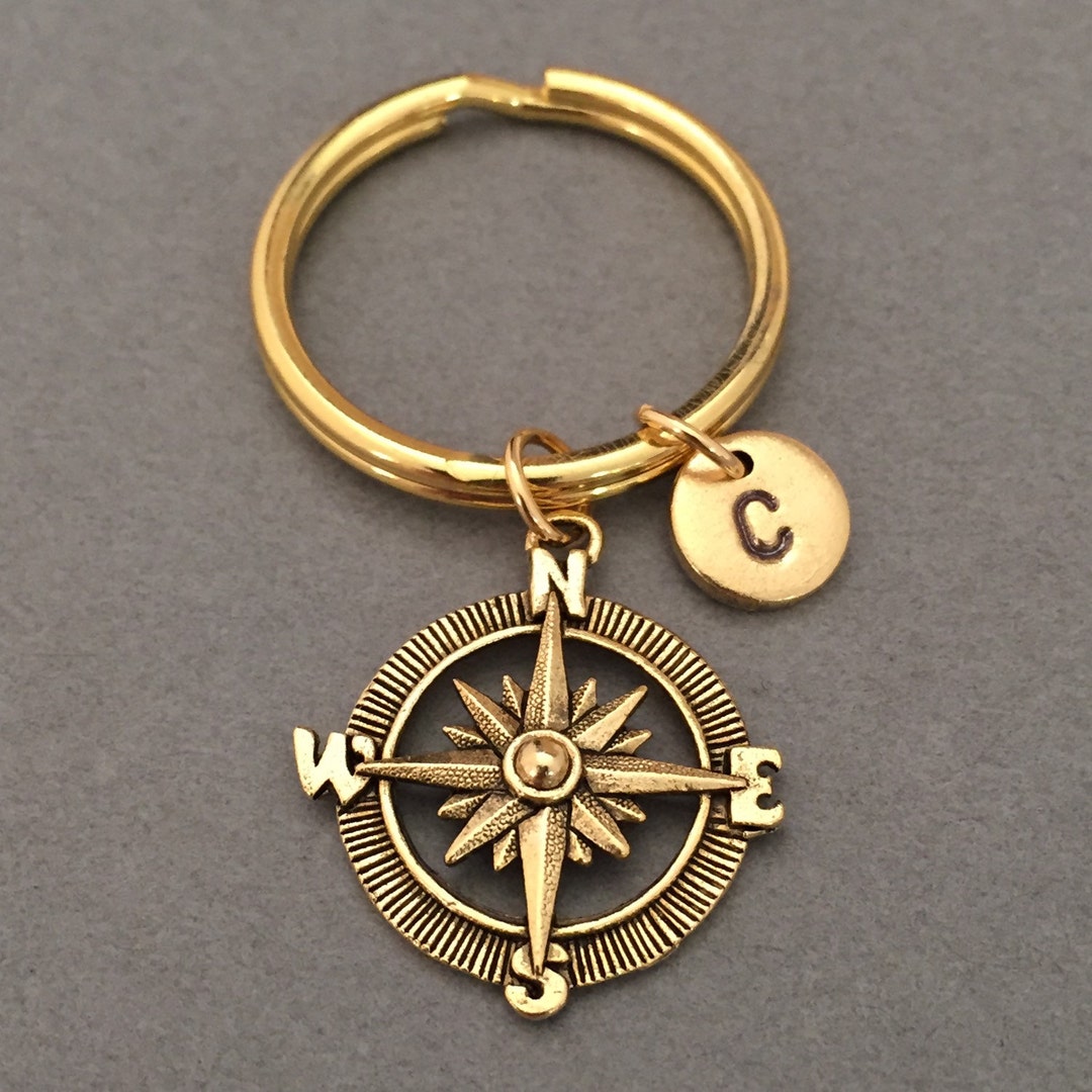 Compass Keychain, Compass Charm, Direction Keychain, Personalized ...
