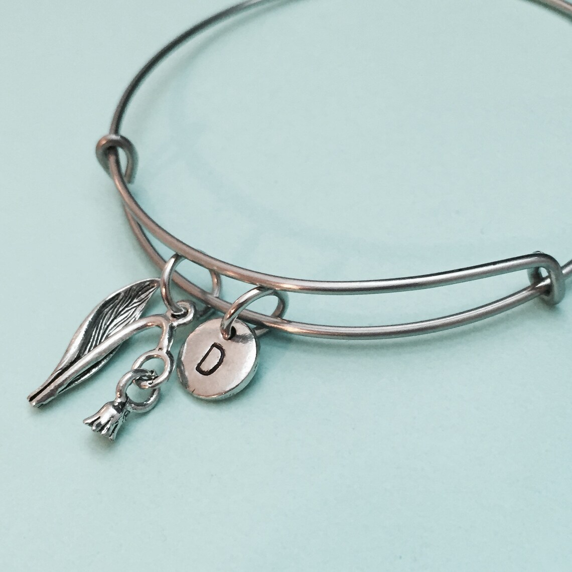 Flower Bangle, Flower Charm Bracelet, Expandable Bangle, Charm Bangle ...
