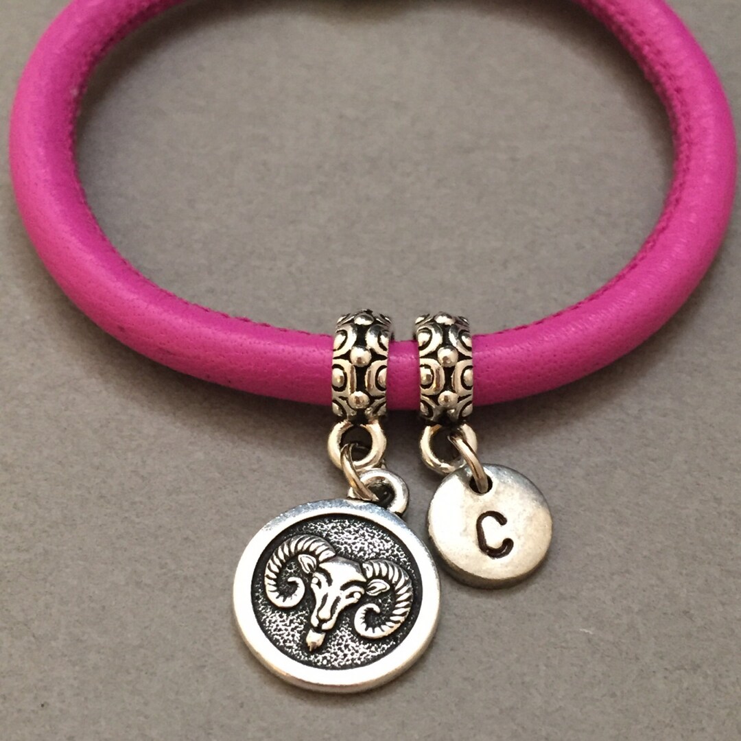 Aries Leather Bracelet, Aries Charm Bracelet, Leather Bangle ...