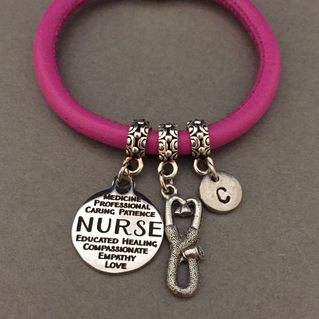 Nurse Leather Bracelet, Nurse Charm Bracelet, Leather Bangle ...