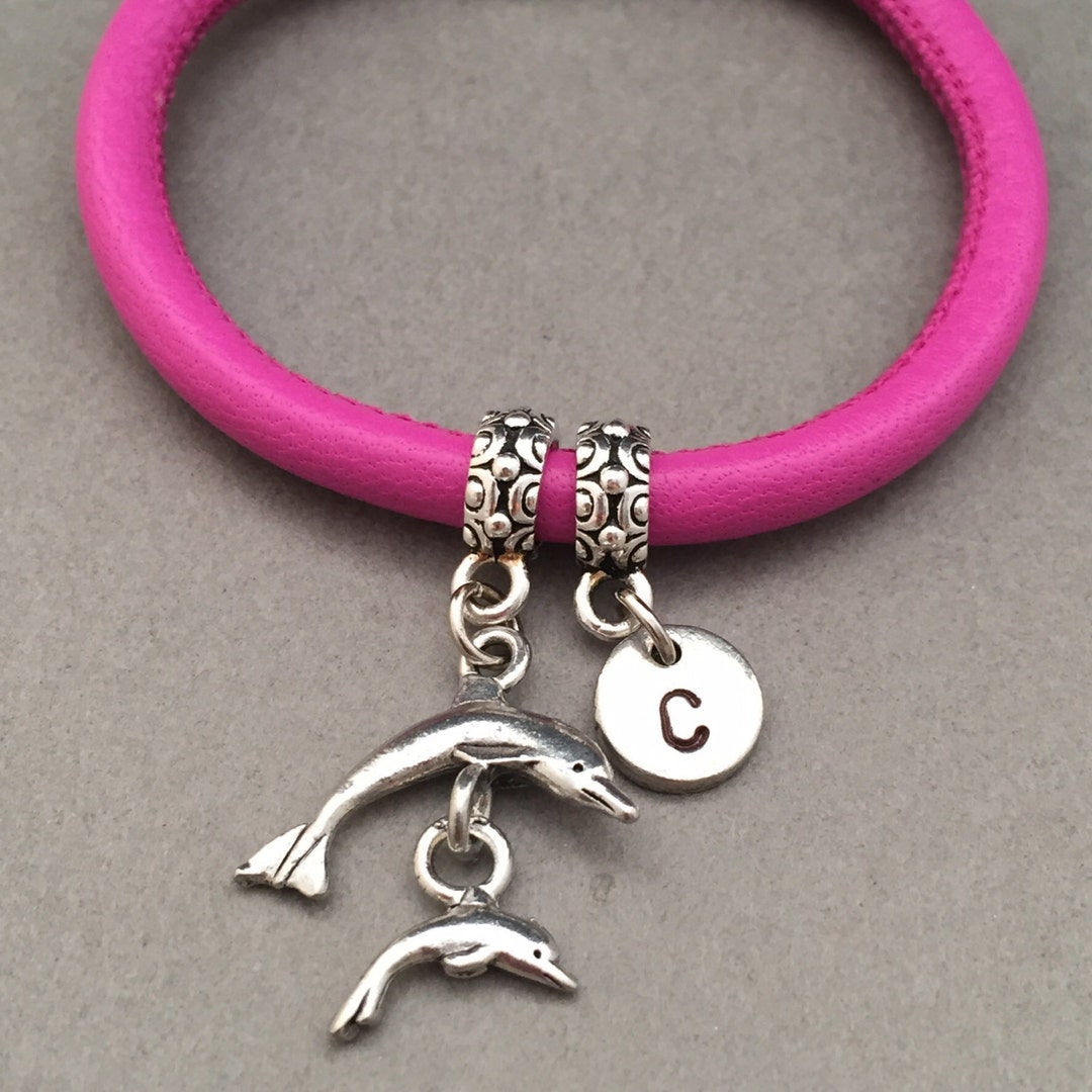 Dolphin Leather Bracelet, Dolphin Charm Bracelet, Leather Bangle ...