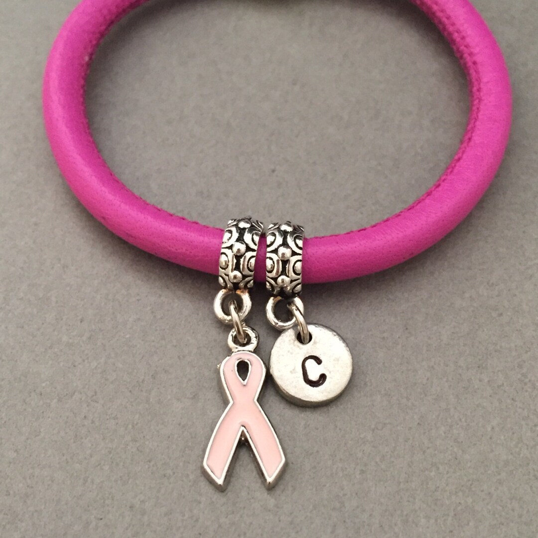Breast Cancer Ribbon Leather Bracelet, Breast Cancer Ribbon Charm ...
