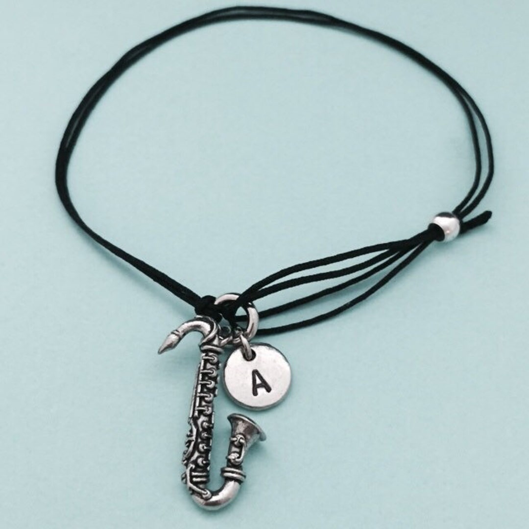 Saxophone Cord Bracelet, Saxophone Charm Bracelet, Adjustable Bracelet ...