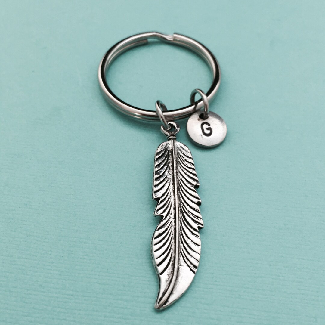 Feather Keychain, Feather Charm, Silver Feather Keychain, Personalized ...